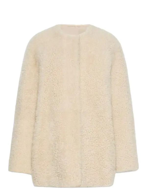Max Mara Sheepskin Coat With Wavy Texture And Drop Shoulder - Albino