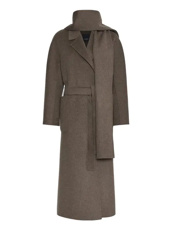 Max Mara Long Double Wool Wrap Coat With Scarf - Medium Grey