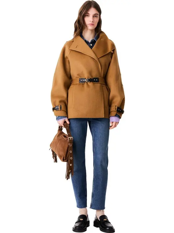 Maje Belted Mid-length Wool Coat - Camel