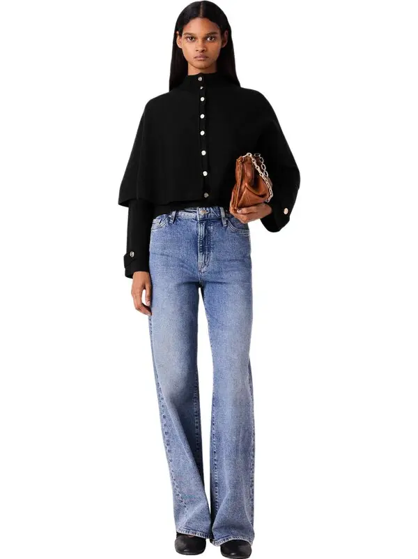 Maje Layered Cape Cardigan - Black