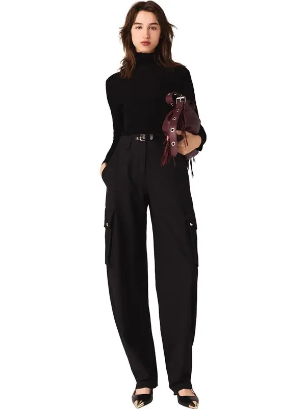 Maje Fitted Ribbed High-neck Sweater - Black