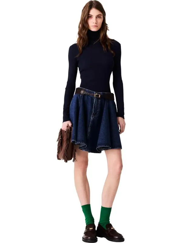 Maje Fitted Ribbed High-neck Sweater - Navy
