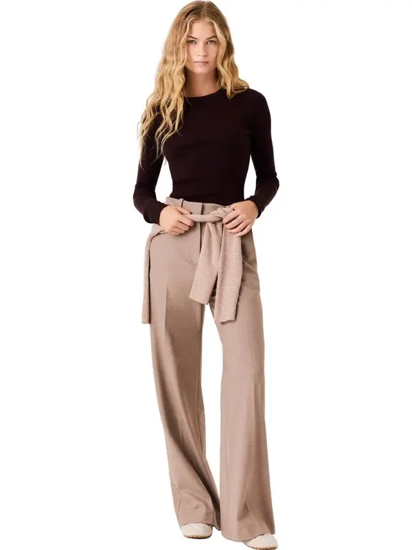 Maje Round Neck Ribbed Fine Knit Jumper - Dark Brown