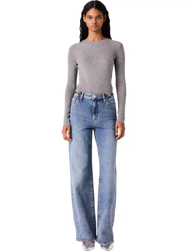 Maje Round Neck Ribbed Fine Knit Jumper - Grey