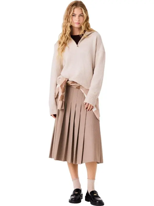 Maje Zip-neck Cashmere Sweater - Beige