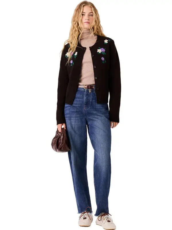 Maje Embroidered Wool Cardigan - Brown