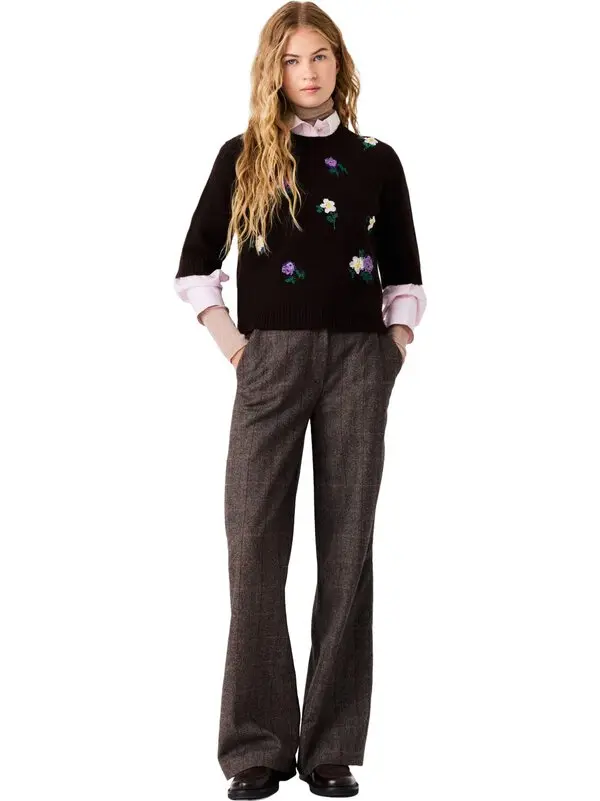 Maje Embroidered Wool Sweater - Brown