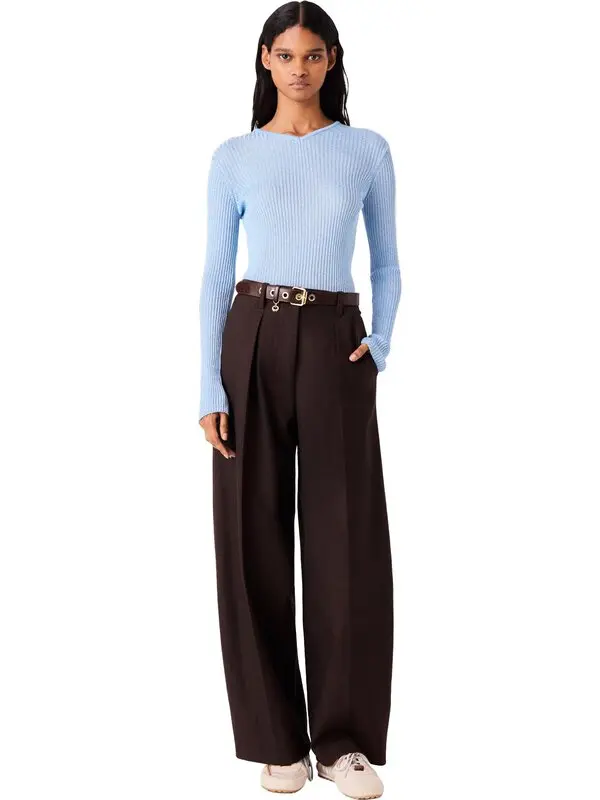 Maje Fitted Lurex Knit V-neck Jumper - Blue Sky