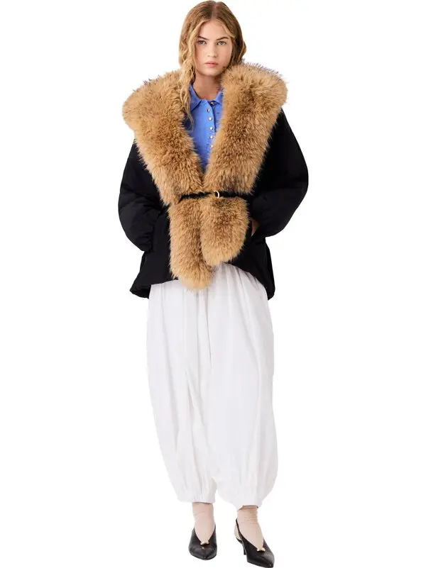 Maje Oversized Faux Fur Collar Parka - Black