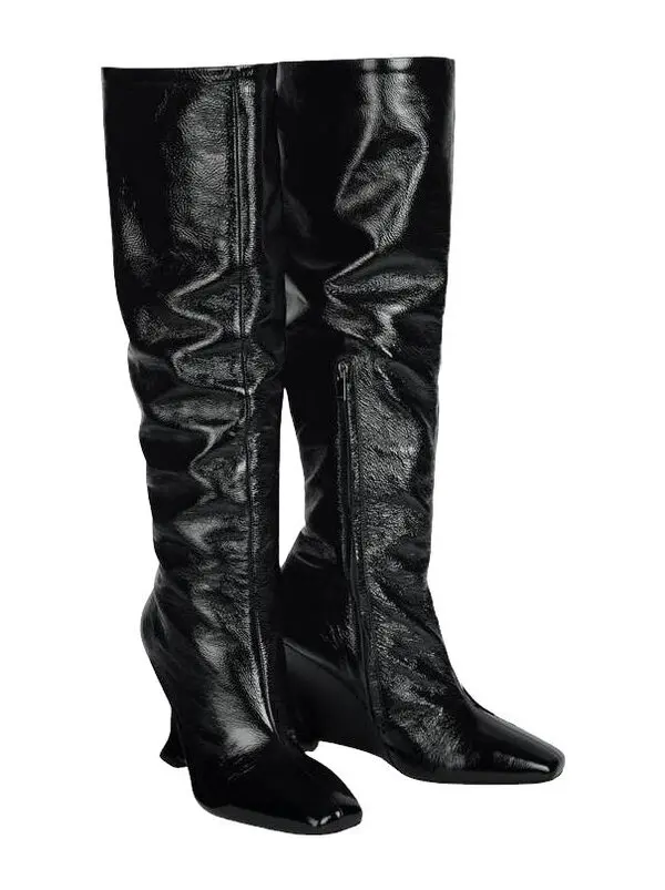 Balmain Crinkled Patent Leather Wedge Boots - Black