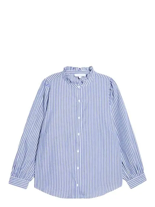 SUGARLIPS Striped Ruffle Collar Shirt - Blue-stripe