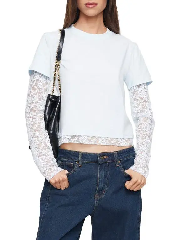 Lioness Layered Lace Trim Baby Tee - Soft Blue