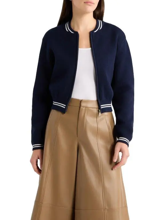 Bernardo Varsity Zip-up Cotton Sweater - Evening Blue