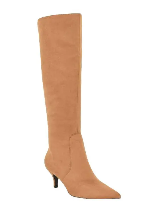 Tommy Hilfiger Knee High Faux Leather Zip Up Kitten Heel Boots - Brown