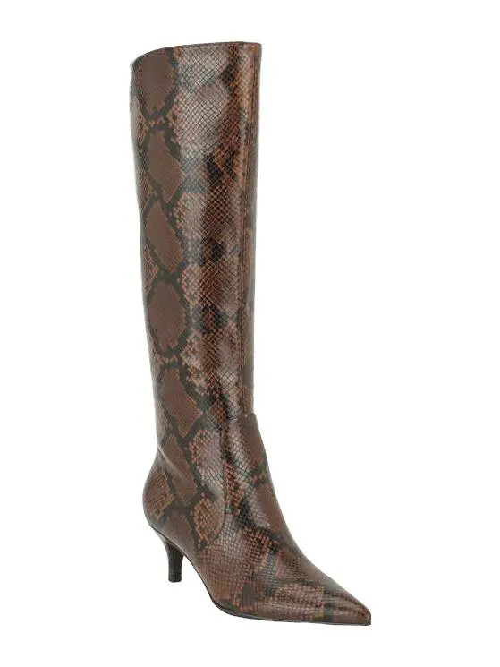 Tommy Hilfiger Knee High Faux Leather Zip Up Kitten Heel Boots - Cognac