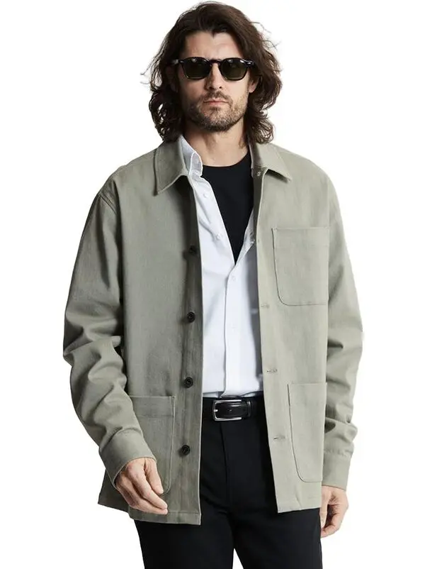 JACHS Brushed Bull Denim Chore Coat - Olive