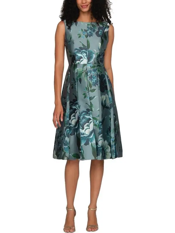 KAY UNGER Anastasia Fit & Flare Sleeveless Floral Cocktail Dress - Iceberg