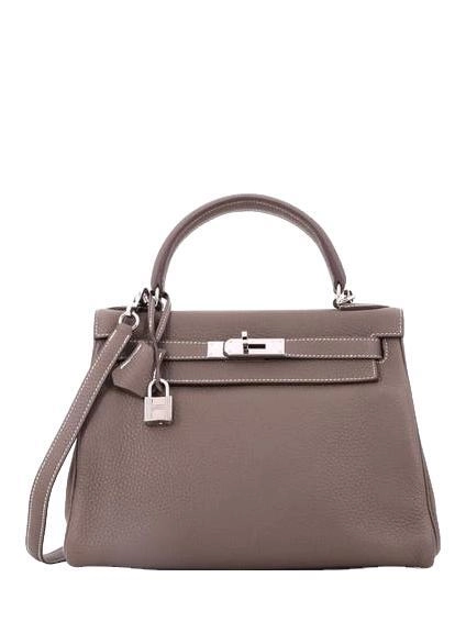 Hermès Kelly Handbag Clemence With Palladium Hardware 28 - Grey
