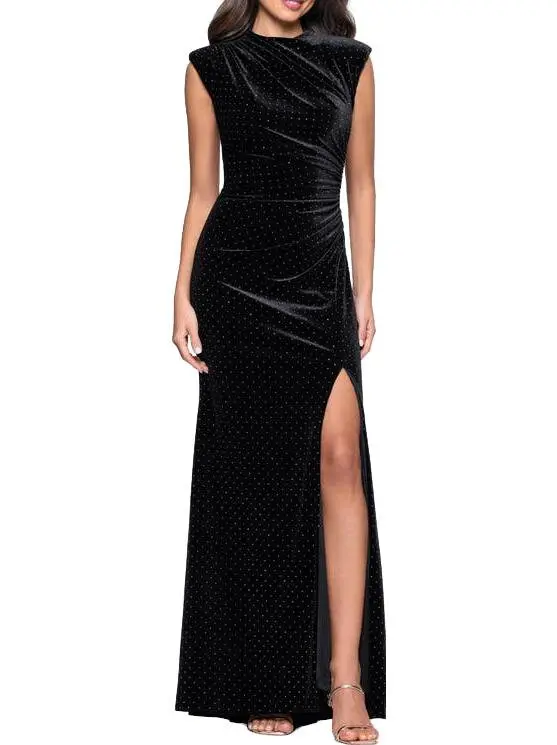 Betsy & Adam Stud Detail Sleeveless Velvet Gown - Blk/silver