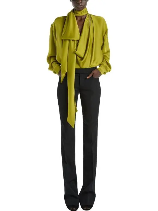 Balmain Draped Silk Charmeuse Blouse - Green
