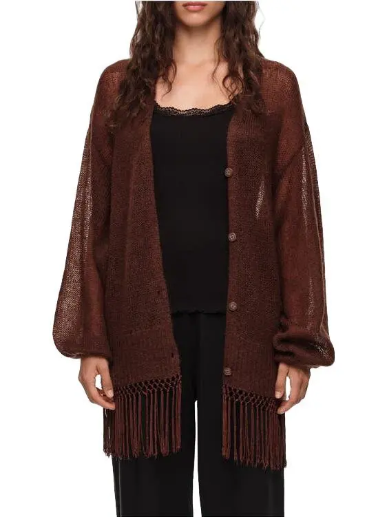 Bimba Y Lola Long Fringed Cardigan - Brown
