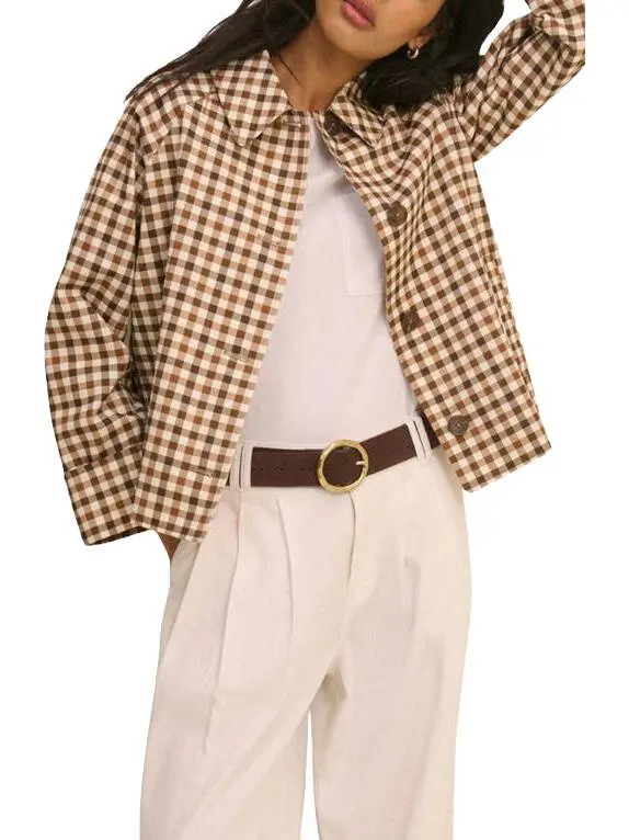 NOBODY'S CHILD Cotton Gingham Swing Jacket - Brown