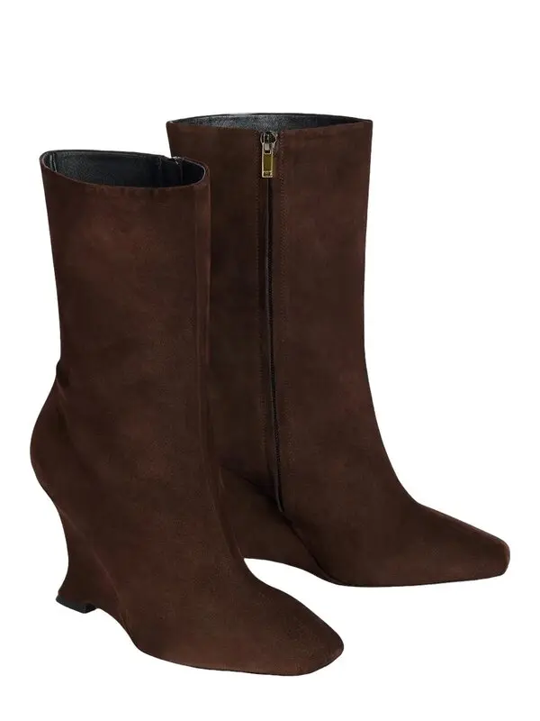 Balmain Suede Wedge Ankle Boots - Brown