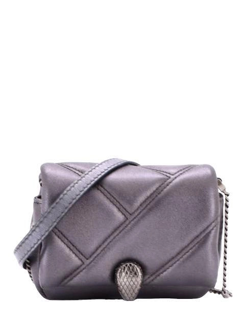 BVLGARI Serpenti Cabochon Shoulder Bag Diagonal Quilted Leather Micro - Grey