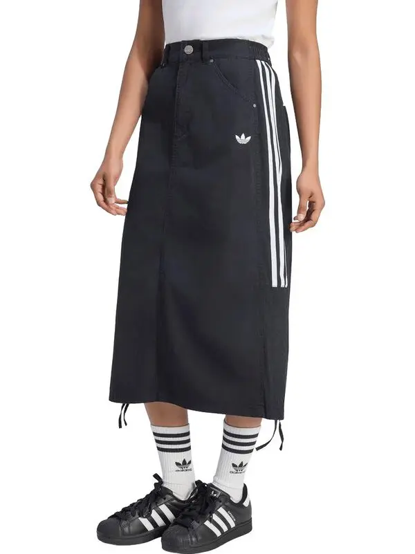 ADIDAS ORIGINALS Cotton Twill Midi Skirt With 3-stripes - Black