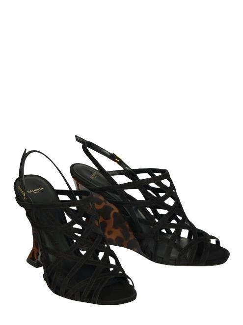 Balmain Suede Wedge Cage Sandals With Tortoiseshell Effect - Multicolor