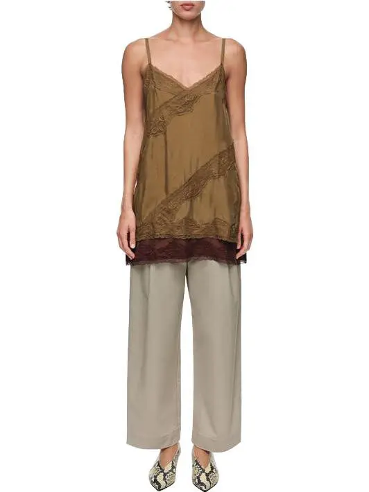 Bimba Y Lola Lace Trim V-neck Slip Top - Khaki