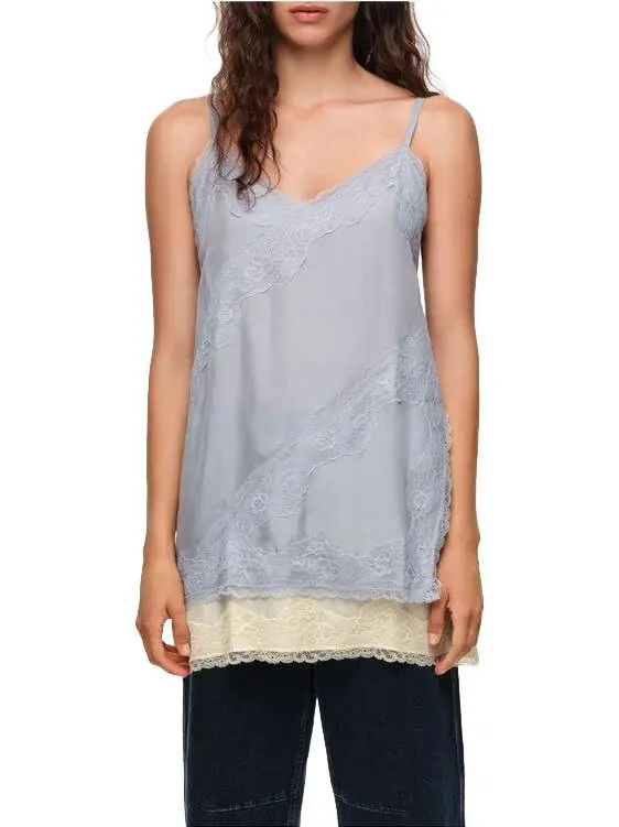 Bimba Y Lola Lace Trim V-neck Slip Top - Light Blue