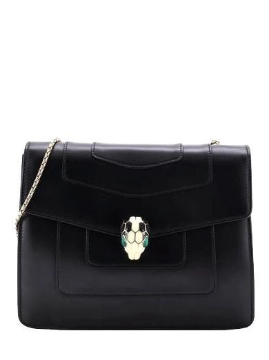 BVLGARI Serpenti Forever Square Shoulder Bag Leather Medium - Black