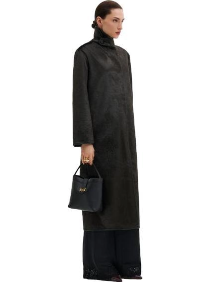 MALINA Phoebe Faux Pony Hair Long Coat - Black