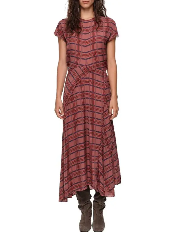 Bimba Y Lola Checked Fluid Midi Dress With Flare - Garnet