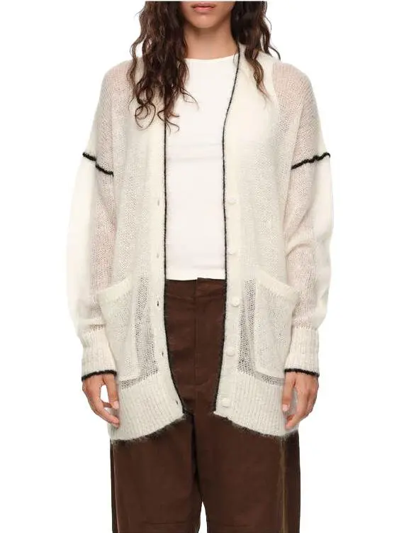 Bimba Y Lola Long Mohair Cardigan With Contrast Trim - Ivory