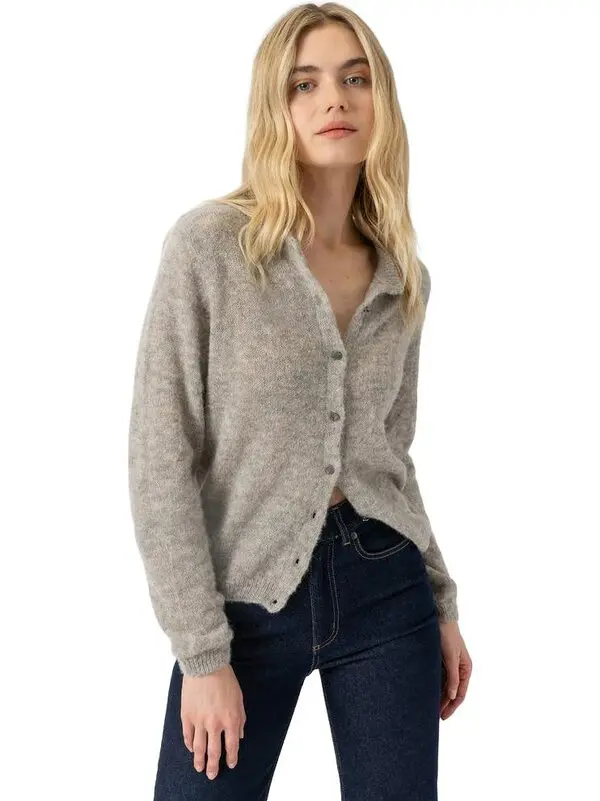 SAINT + SOFIA Ariella Alpaca Wool Blend Cardigan - Grey