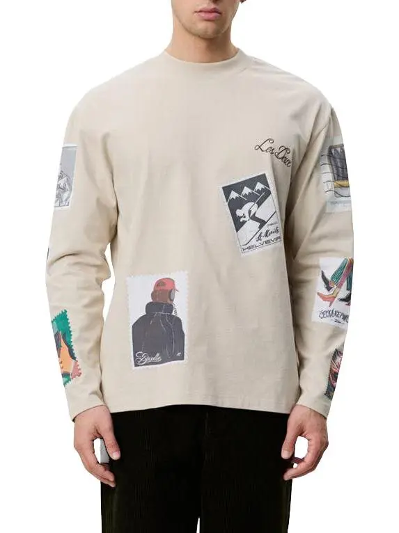 LES DEUX Stamp Graphic Long Sleeve T-shirt - Light Sand