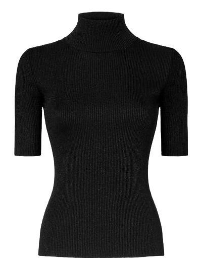 Missoni Ribbed Knit High Neck Short Sleeve Top - Black