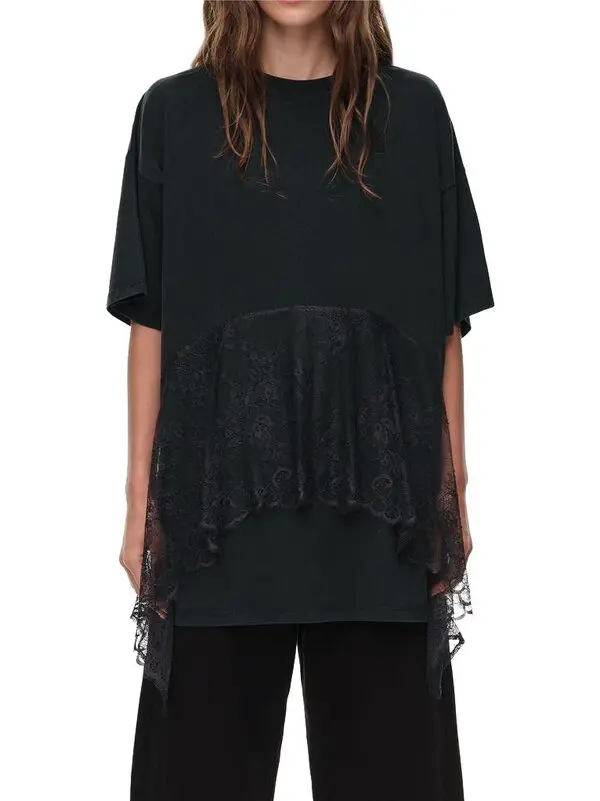 Bimba Y Lola Lace Ruffle T-shirt - Washed Black