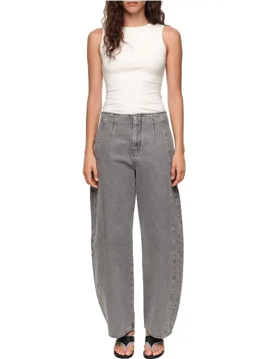 Bimba Y Lola Denim Barrel Trousers With Buckle Detail - Washed
