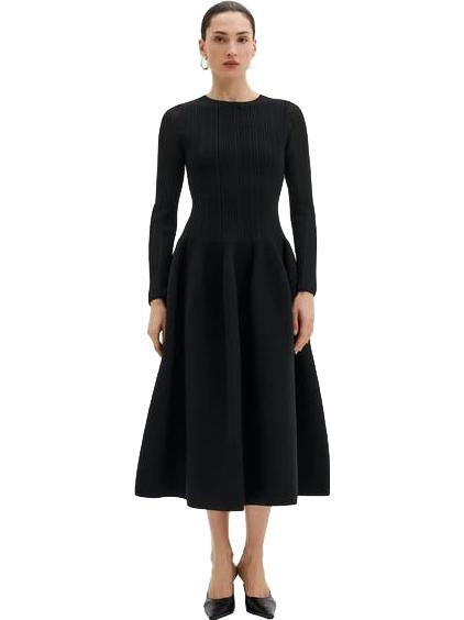 MALINA Elona Voluminous Knitted Midi Dress - Black