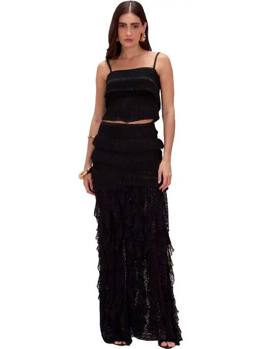 PatBO Ayla Fringe Top - Black