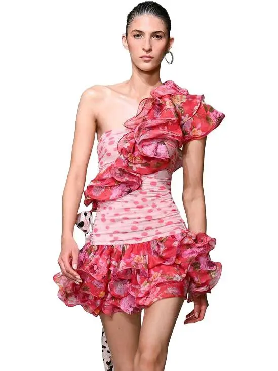 PatBO Peony Dots Ruffle Mini Dress - Red