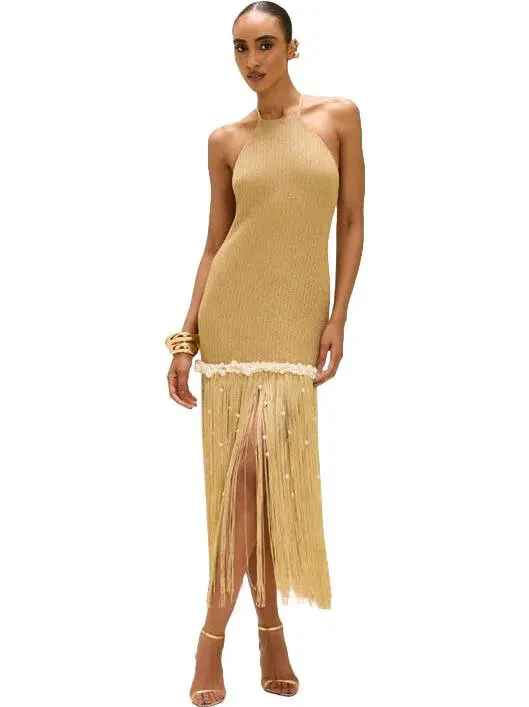 PatBO Aurea Crochet Midi Dress - Gold