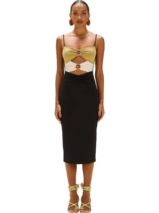 PatBO Jade Knit Cut Out Midi Dress - Black