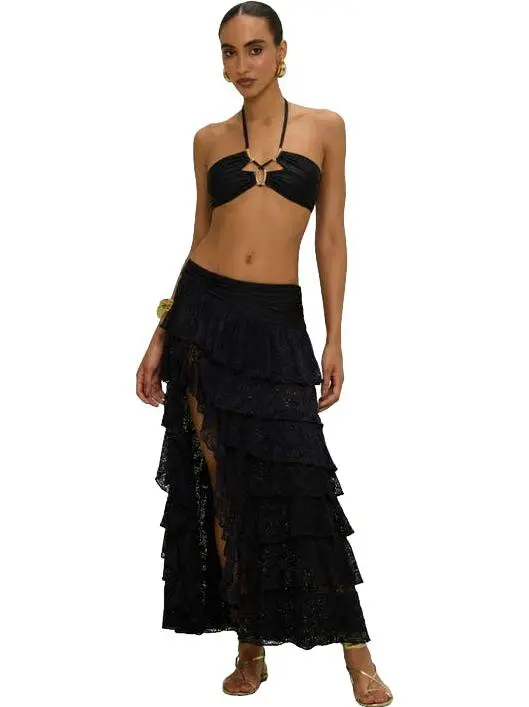 PatBO Martina Lycra Ruffle Maxi Skirt - Black