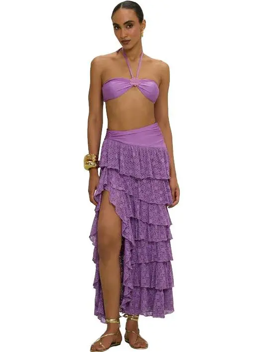PatBO Martina Lycra Ruffle Maxi Skirt - Green