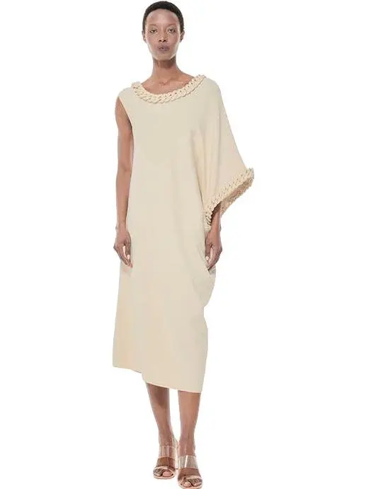LEEM Asymmetrical Knit Dress With Chain Detail - Natural