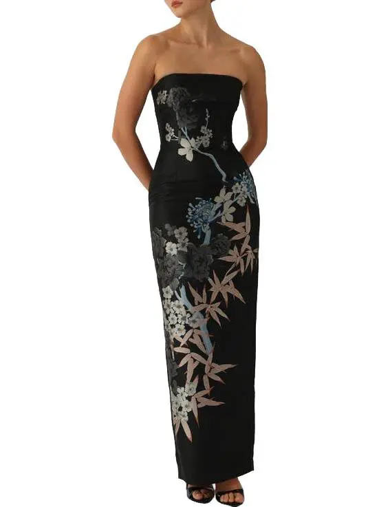 SAU LEE Ilsa Strapless Jacquard Gown - Black Multi
